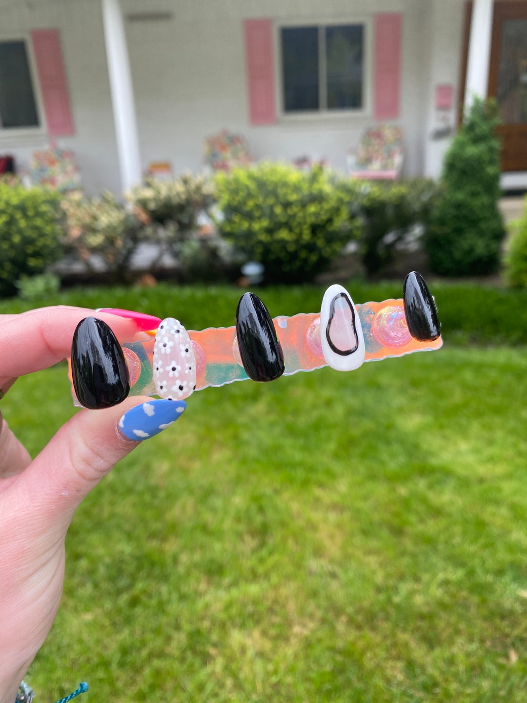 Black and White Hand Painted Press on Nails | Eras Tour Funky ...