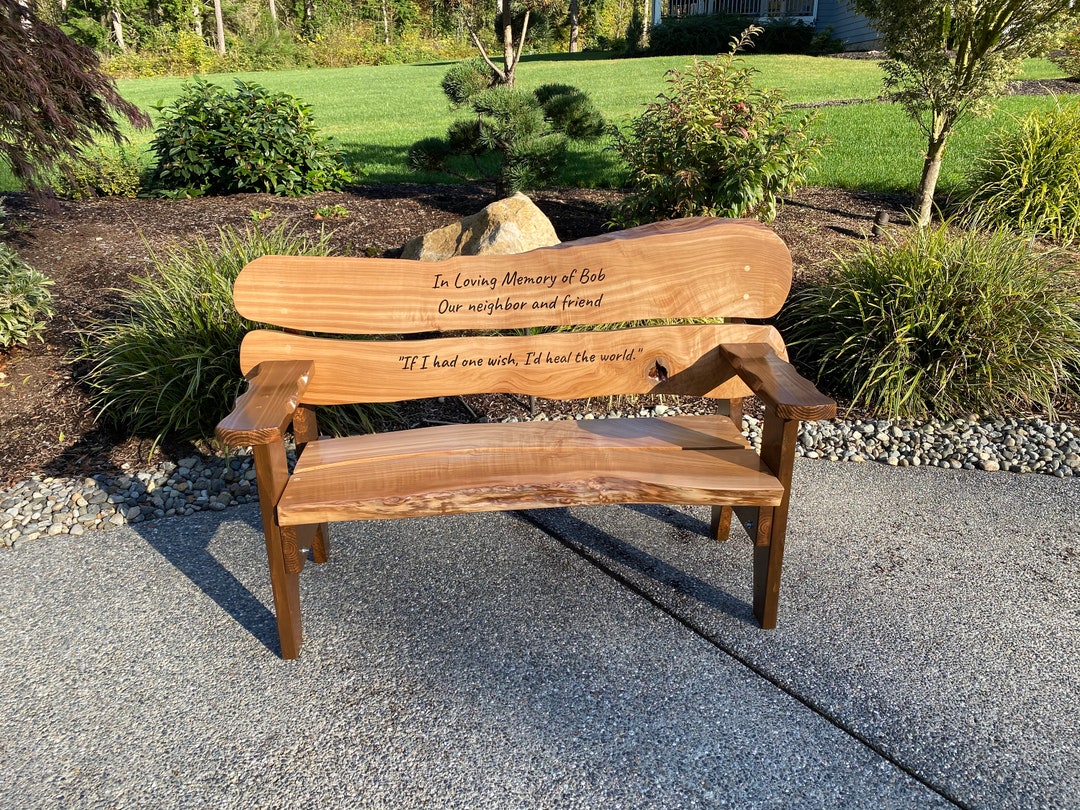 Memorial Live Edge Wooden Bench, Garden Bench, Inspirational Bench ...