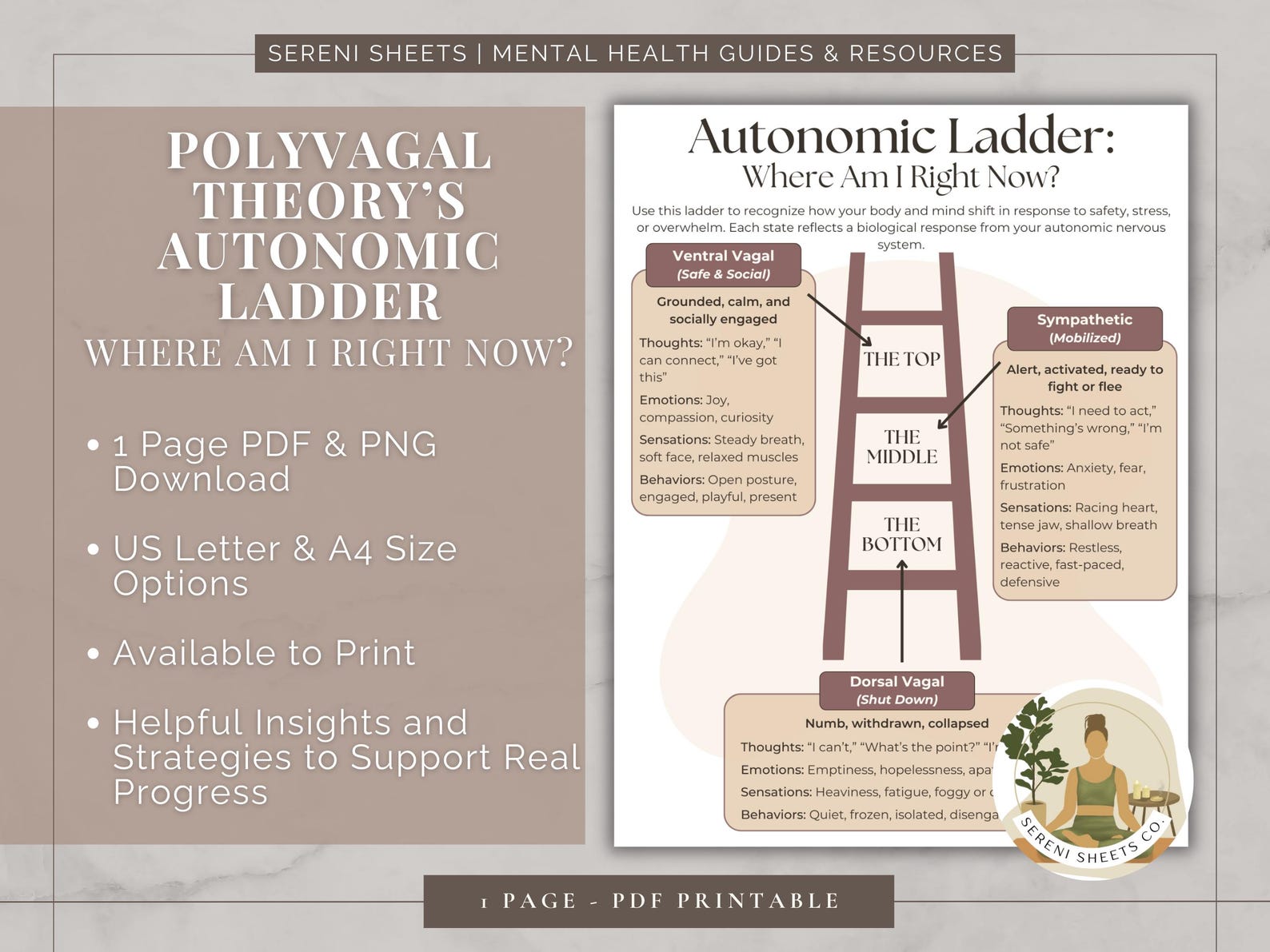 Autonomic Ladder Worksheet | Polyvagal Theory Printable | Therapy Tool ...
