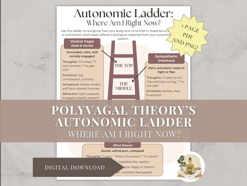Autonomic Ladder Worksheet | Polyvagal Theory Printable | Therapy Tool ...