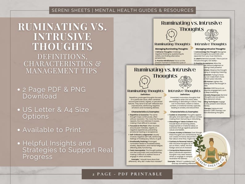 Ruminating Vs. Intrusive Thoughts | CBT Trauma Worksheet | CBT+DBT ...