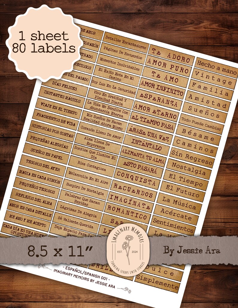 Junk Journal, Printable, Labels, Grunge, Ephemera, Spanish, Words - Etsy