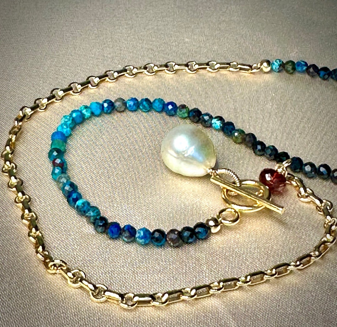 Baroque South Sea Pearl and Chrysocolla Necklace With Red Garnet - Etsy