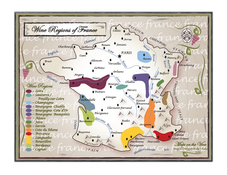 Wine Regions of France | Map Art | Wine Country | Wall Decor | France ...