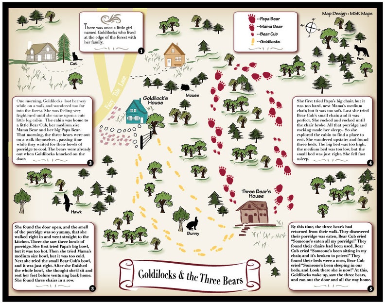 Goldilocks and the Three Bears Fairy Tale Map - Etsy UK