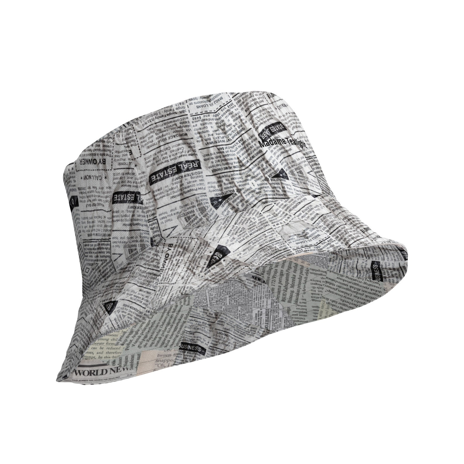 Stylish Newspaper Print Reversible Bucket Hat - Etsy