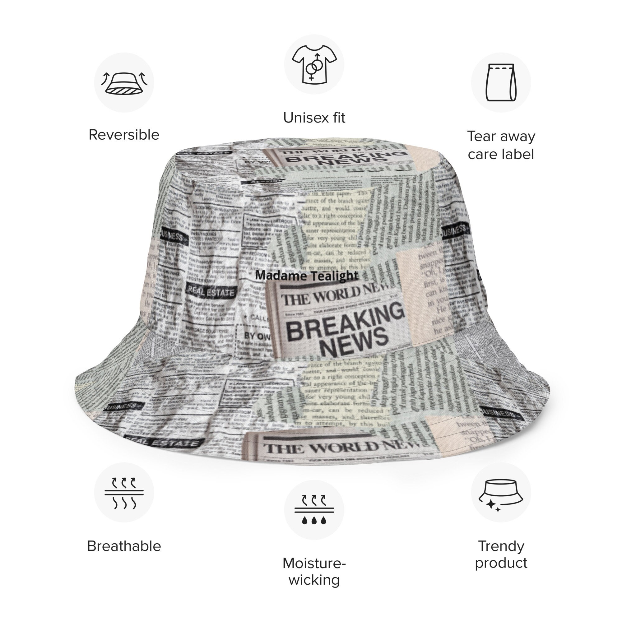 Stylish Newspaper Print Reversible Bucket Hat - Etsy