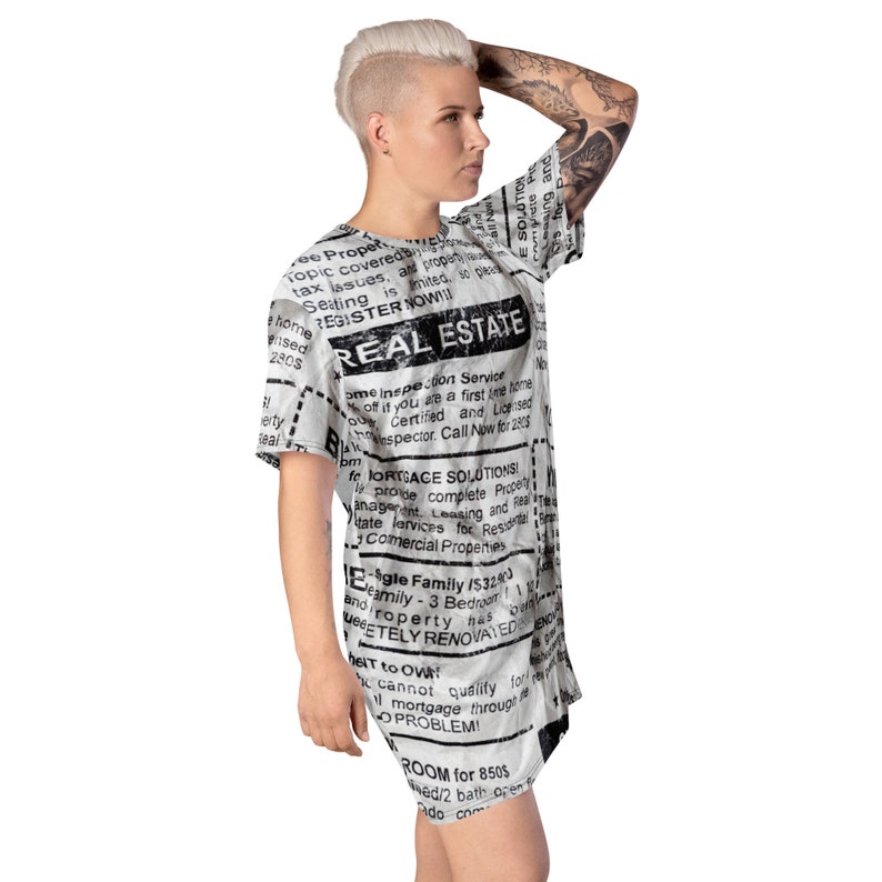 Stylish Newspaper Print T-shirt Dress - Etsy