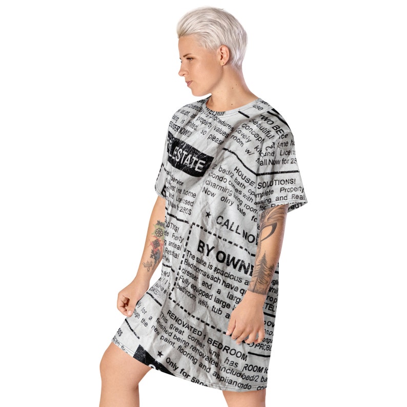 Stylish Newspaper Print T-shirt Dress - Etsy