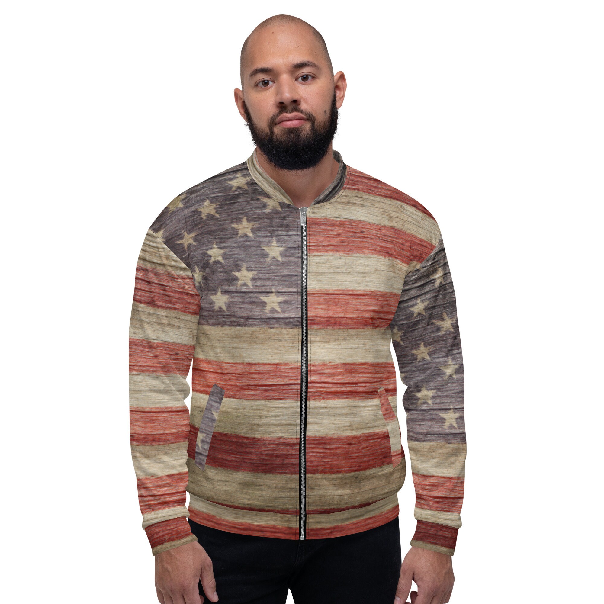 American Flag Bomber Jacket Faded Old Glory Red White and - Etsy