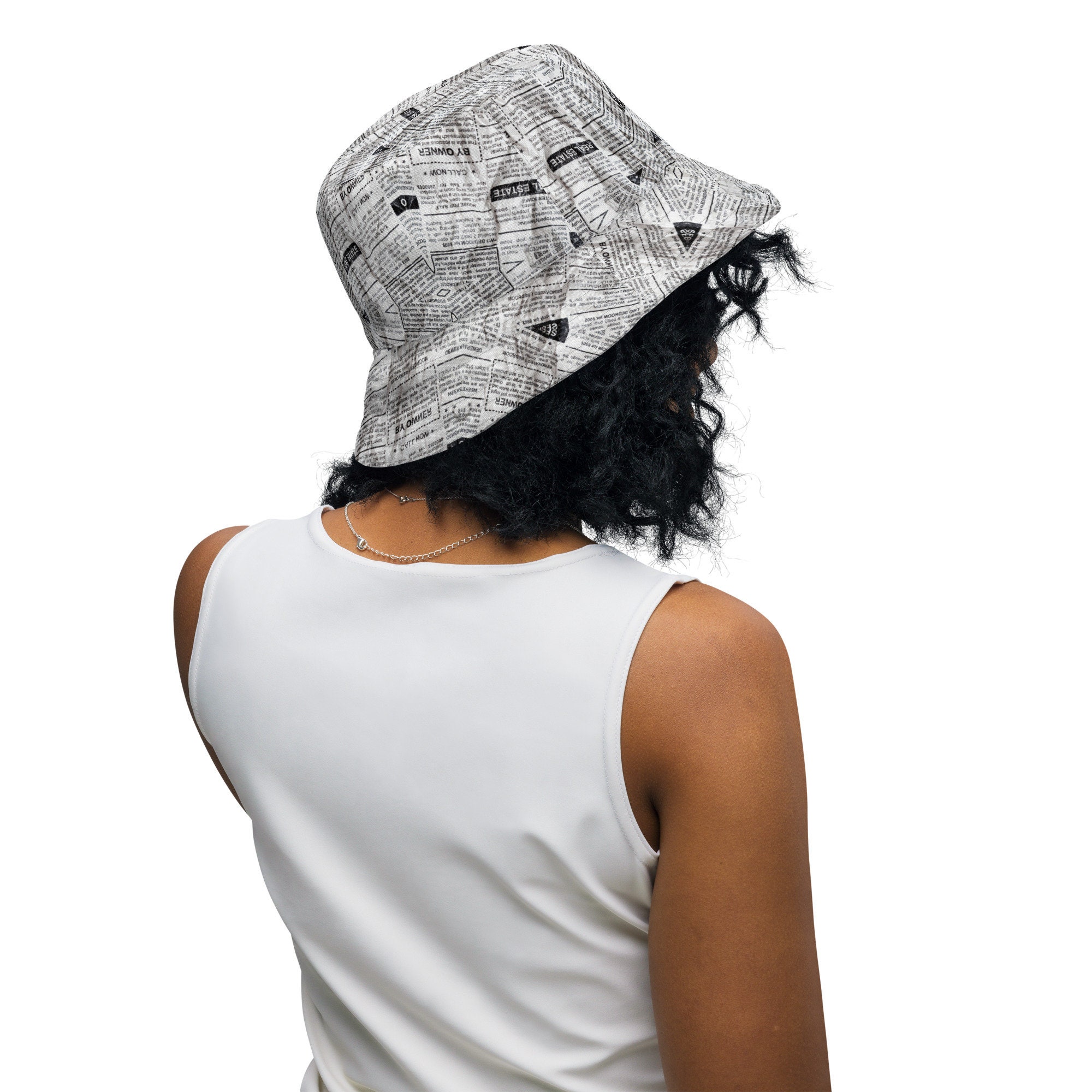 Stylish Newspaper Print Reversible Bucket Hat - Etsy