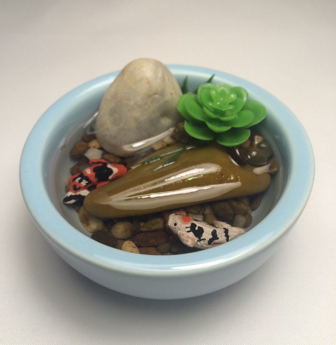 Resin Koi Fish Pond in Blue Ceramic Bowl, Rock Pool, Playful Fish - Etsy