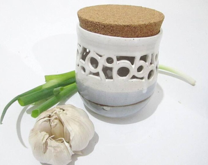 Kitchen Storage, Garlic Storage Jar With Cork Lid, Ceramic Kitchen ...