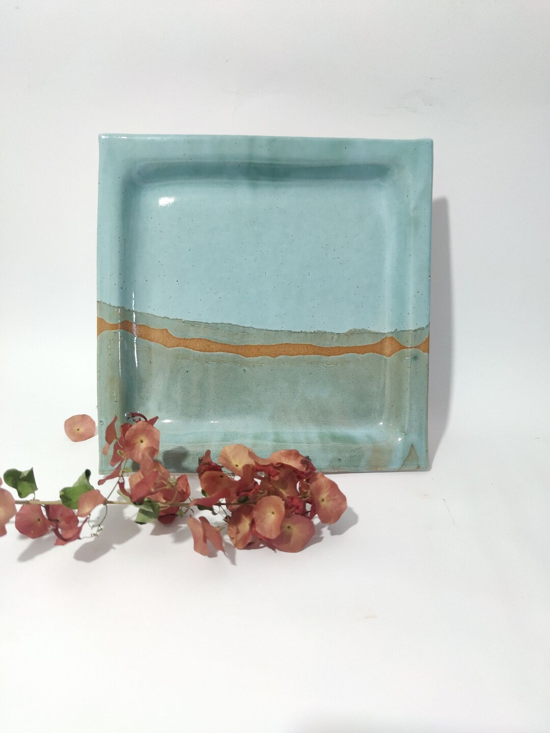 Square Plate, Serving Plate, Matzo Plate, Turquoise Tableware Landscape ...