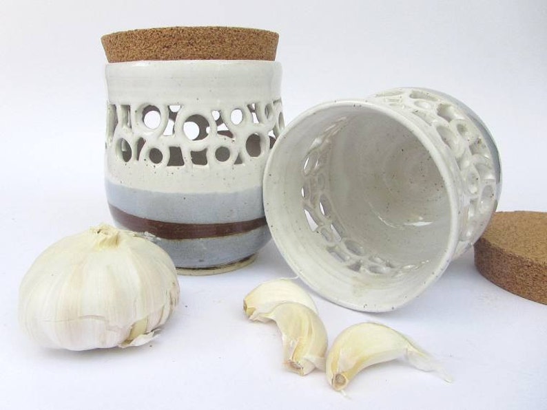 Kitchen Storage Garlic Storage Jar With Cork Lid Ceramic - Etsy