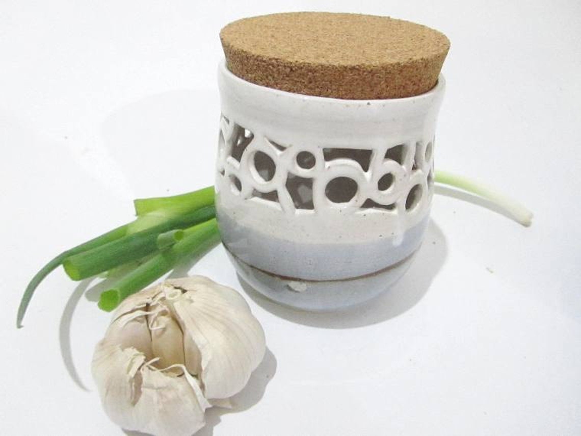 Kitchen Storage Garlic Storage Jar With Cork Lid Ceramic - Etsy