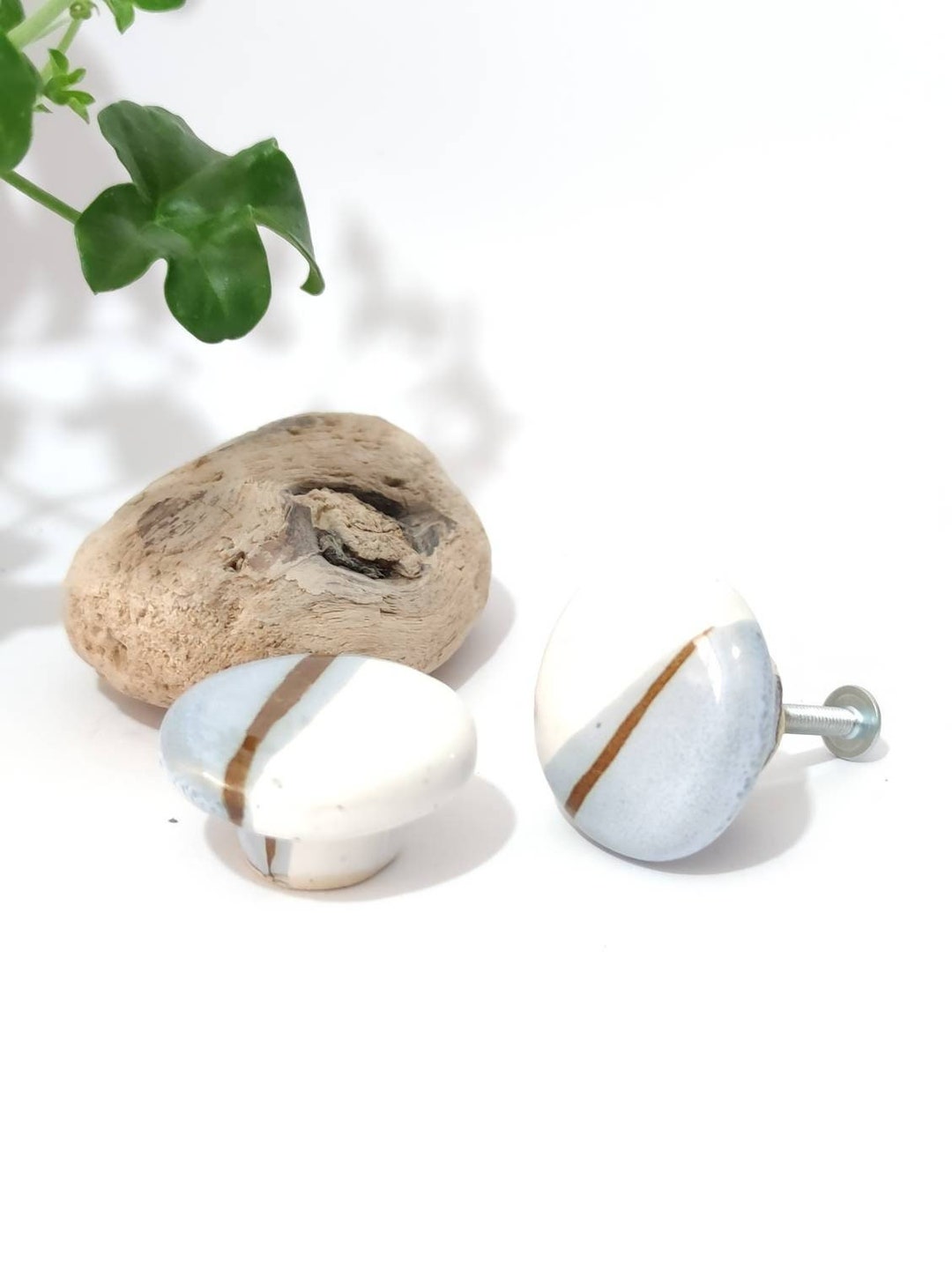 Door Knobs, Cabinet Knobs, Pair of Round Dresser Knobs, Handmade Ceramic Knobs, White and Grey ...