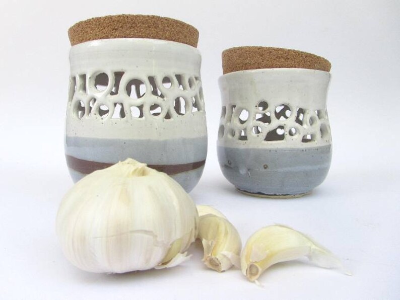 Kitchen Storage Garlic Storage Jar With Cork Lid Ceramic - Etsy