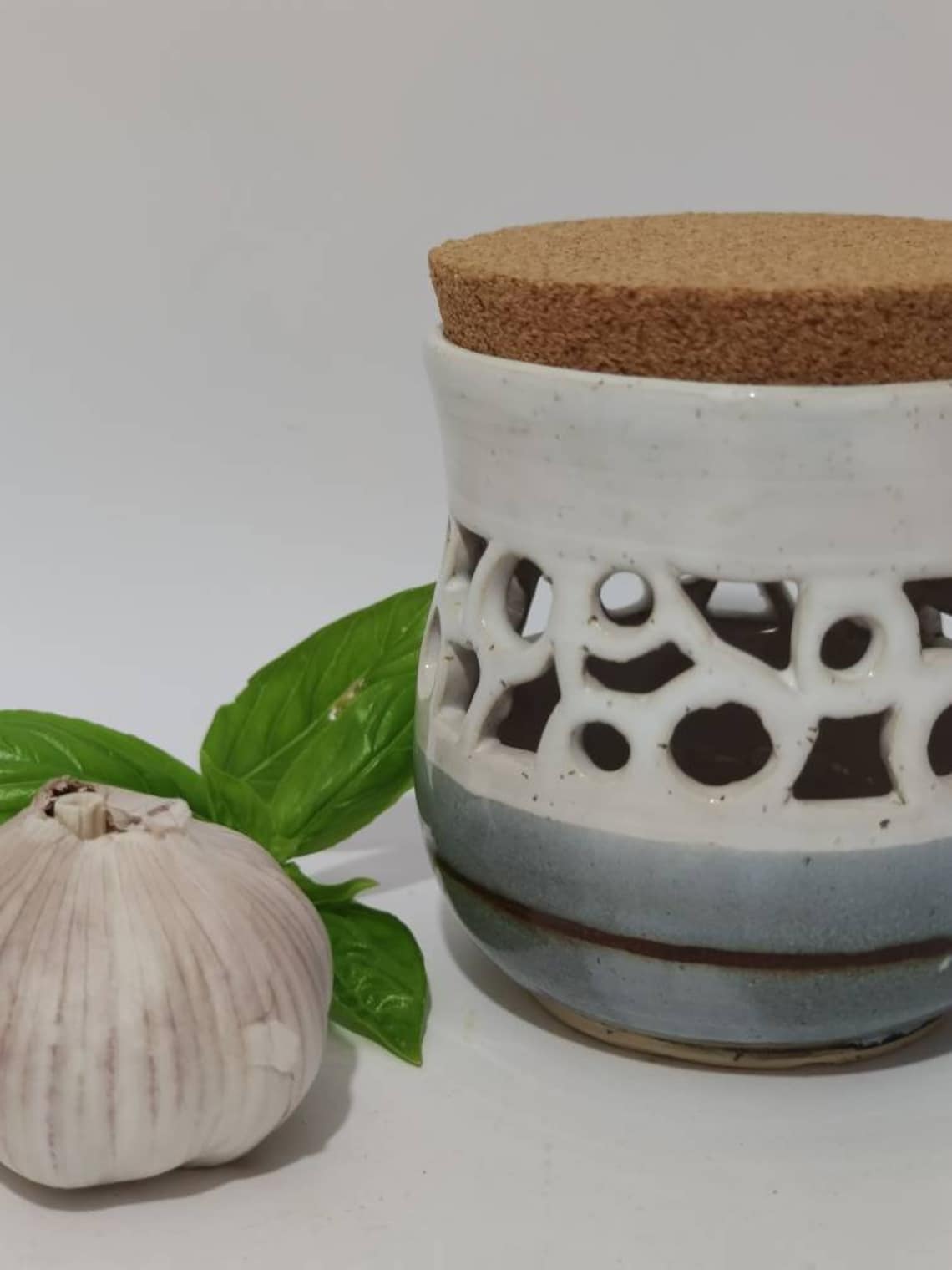 Kitchen Storage Garlic Storage Jar With Cork Lid Ceramic - Etsy