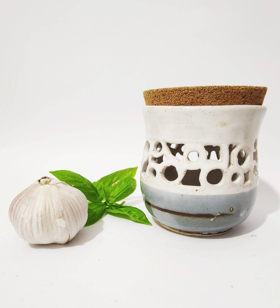 Kitchen Storage Garlic Storage Jar With Cork Lid Ceramic - Etsy