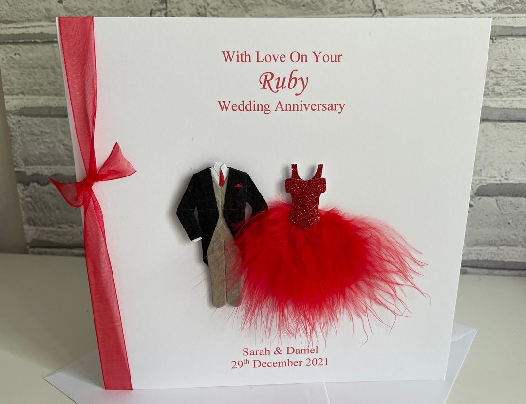 Personalised Ruby Wedding Anniversary Card, 40th Large, Mum Dad Husband ...