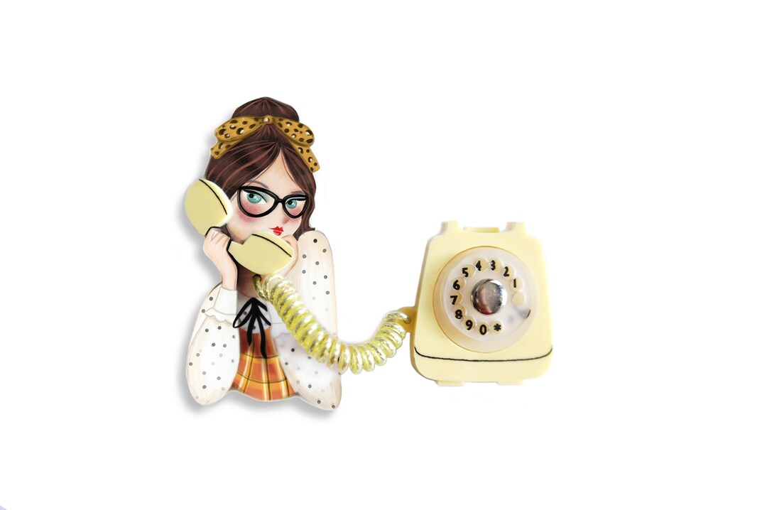 Girl on the Phone Brooch - Etsy