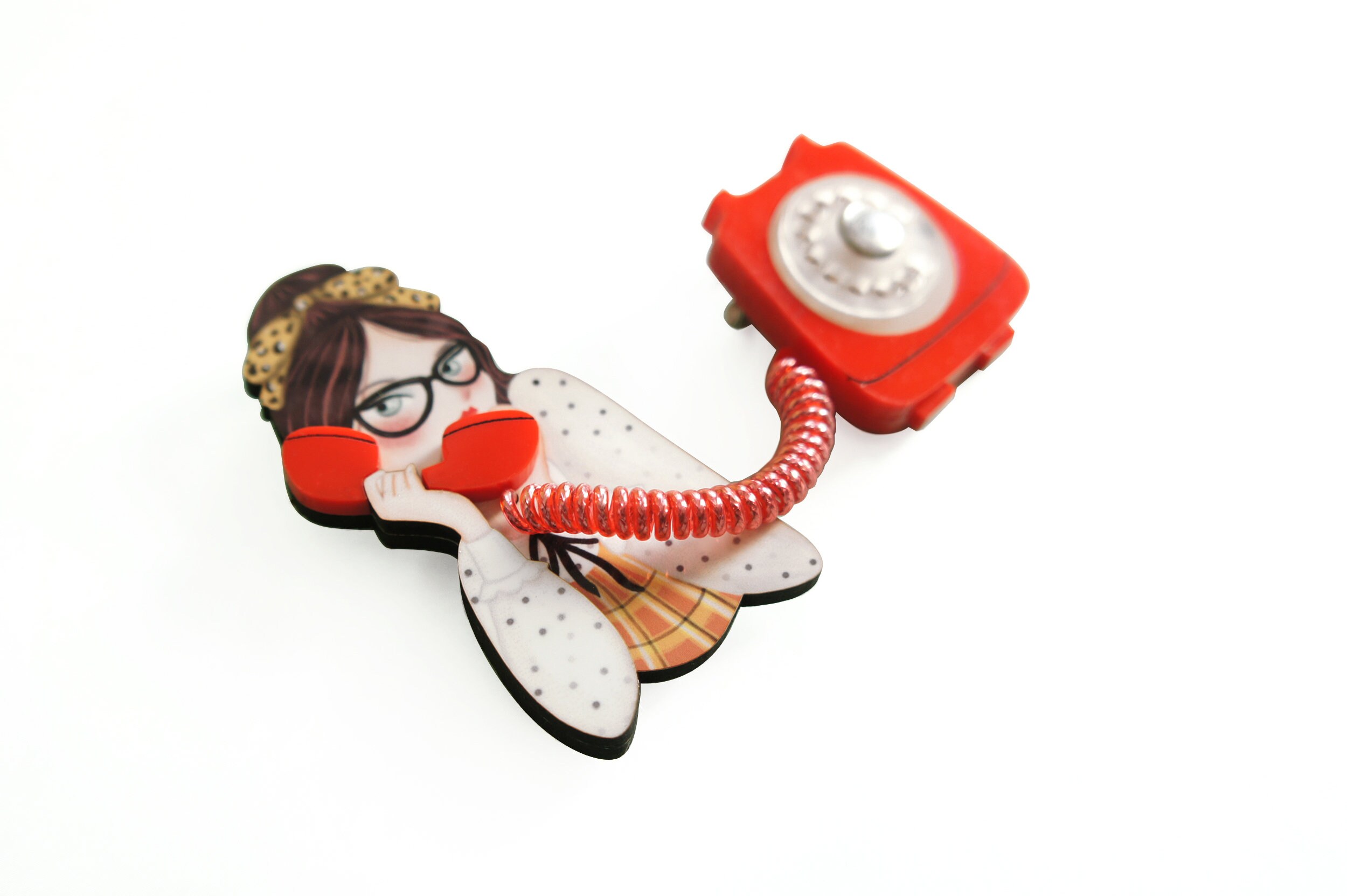 Girl on the Phone Brooch - Etsy