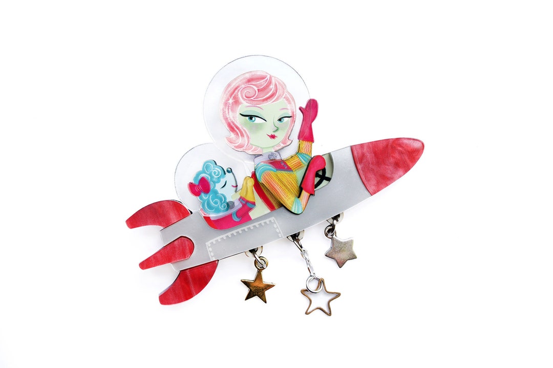 Rocket With Girl Brooch - Etsy