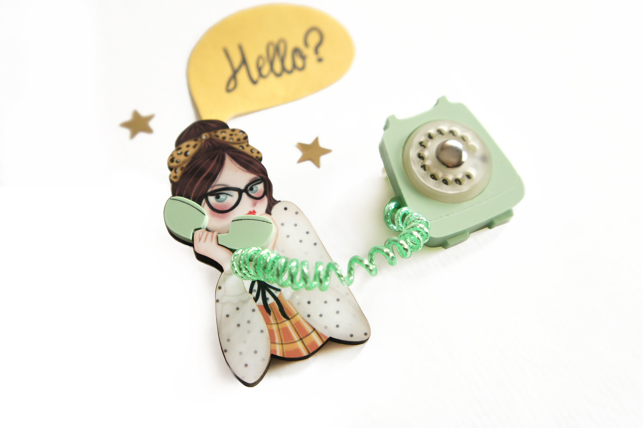 Girl on the Phone Brooch - Etsy
