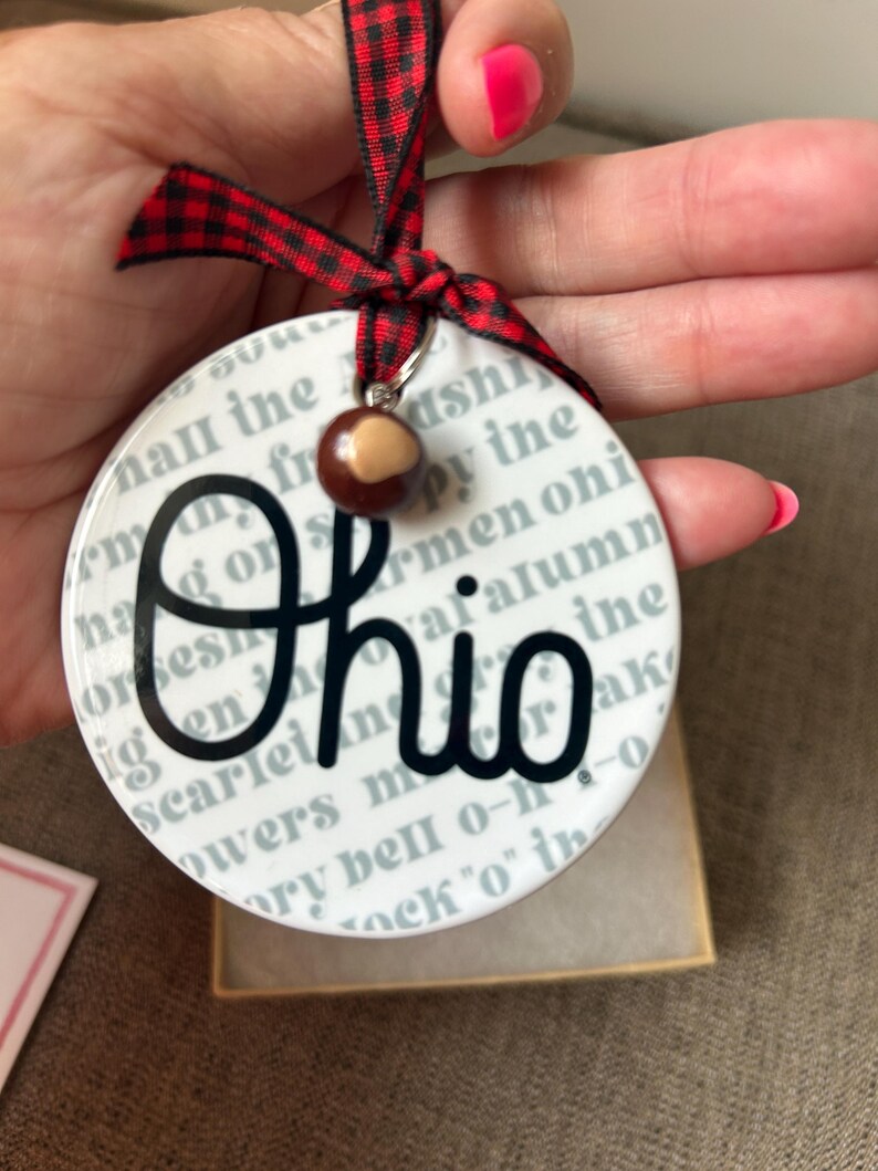 BRUTUS/OHIO Script Porcelain Ornament W Buckeye Charm/ Unique Buckeye ...