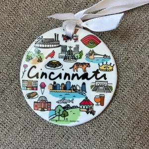 CINCINNATI, 3” Porcelain Ornament, Two Sided, Can Be Personalized ...