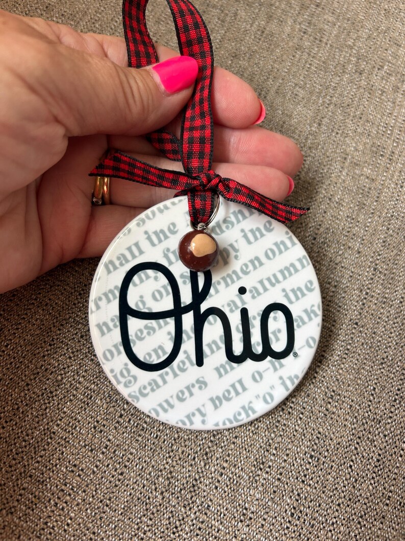 BRUTUS/OHIO Script Porcelain Ornament W Buckeye Charm/ Unique Buckeye ...