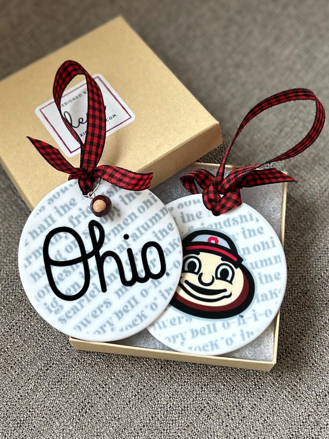 BRUTUS/OHIO Script Porcelain Ornament W Buckeye Charm/ Unique Buckeye ...