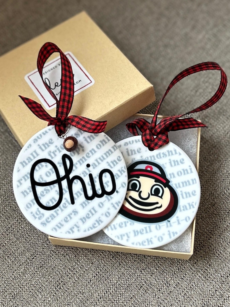 BRUTUS/OHIO Script Porcelain Ornament W Buckeye Charm/ Unique Buckeye ...