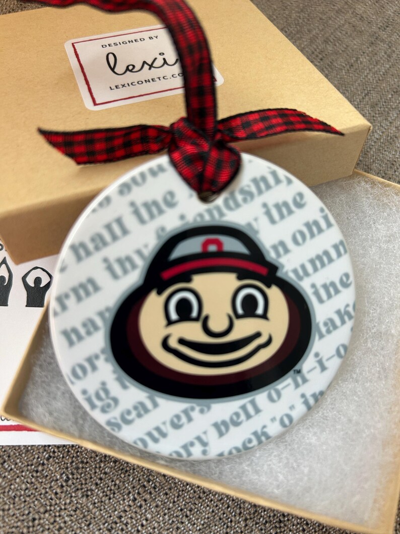 BRUTUS/OHIO Script Porcelain Ornament W Buckeye Charm/ Unique Buckeye ...