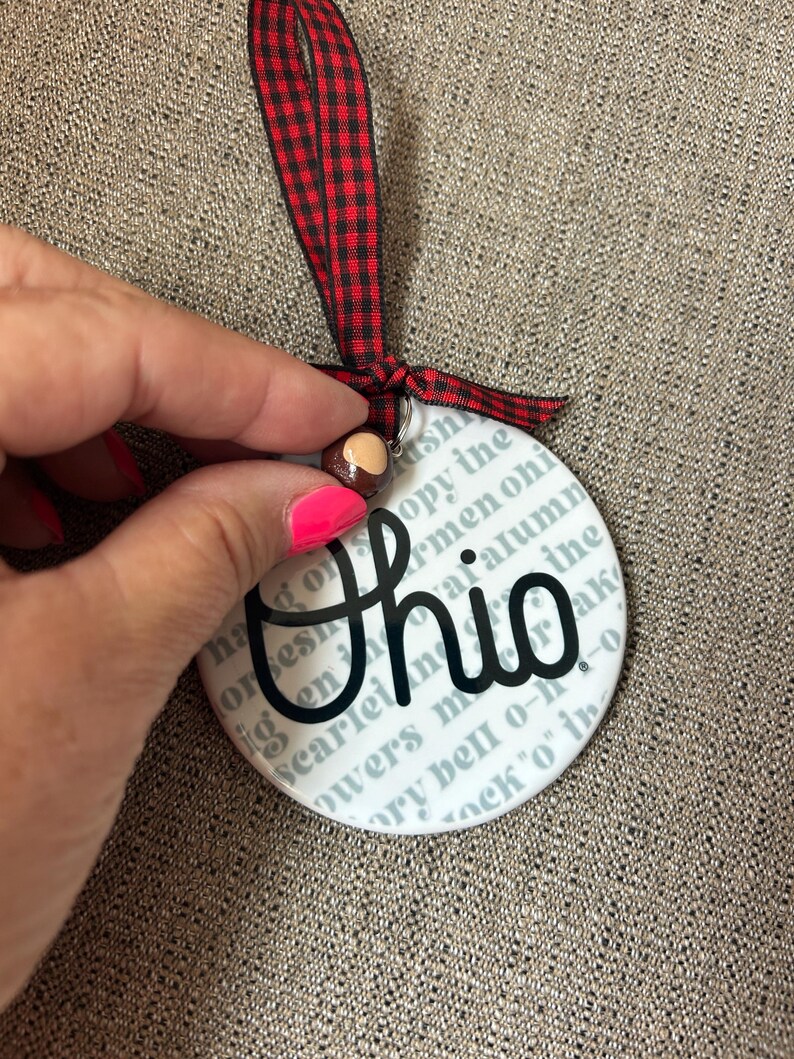 BRUTUS/OHIO Script Porcelain Ornament W Buckeye Charm/ Unique Buckeye ...