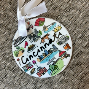 CINCINNATI, 3” Porcelain Ornament, Two Sided, Can Be Personalized ...
