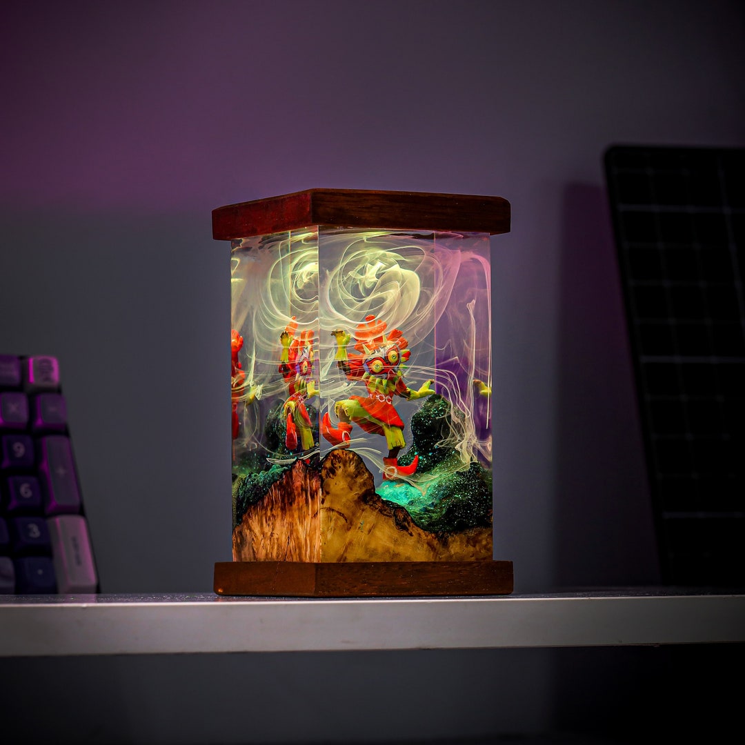 Skull Kid Zelda Night Light Epoxy Wooden Lamp Handmade Gift Resin Wood ...