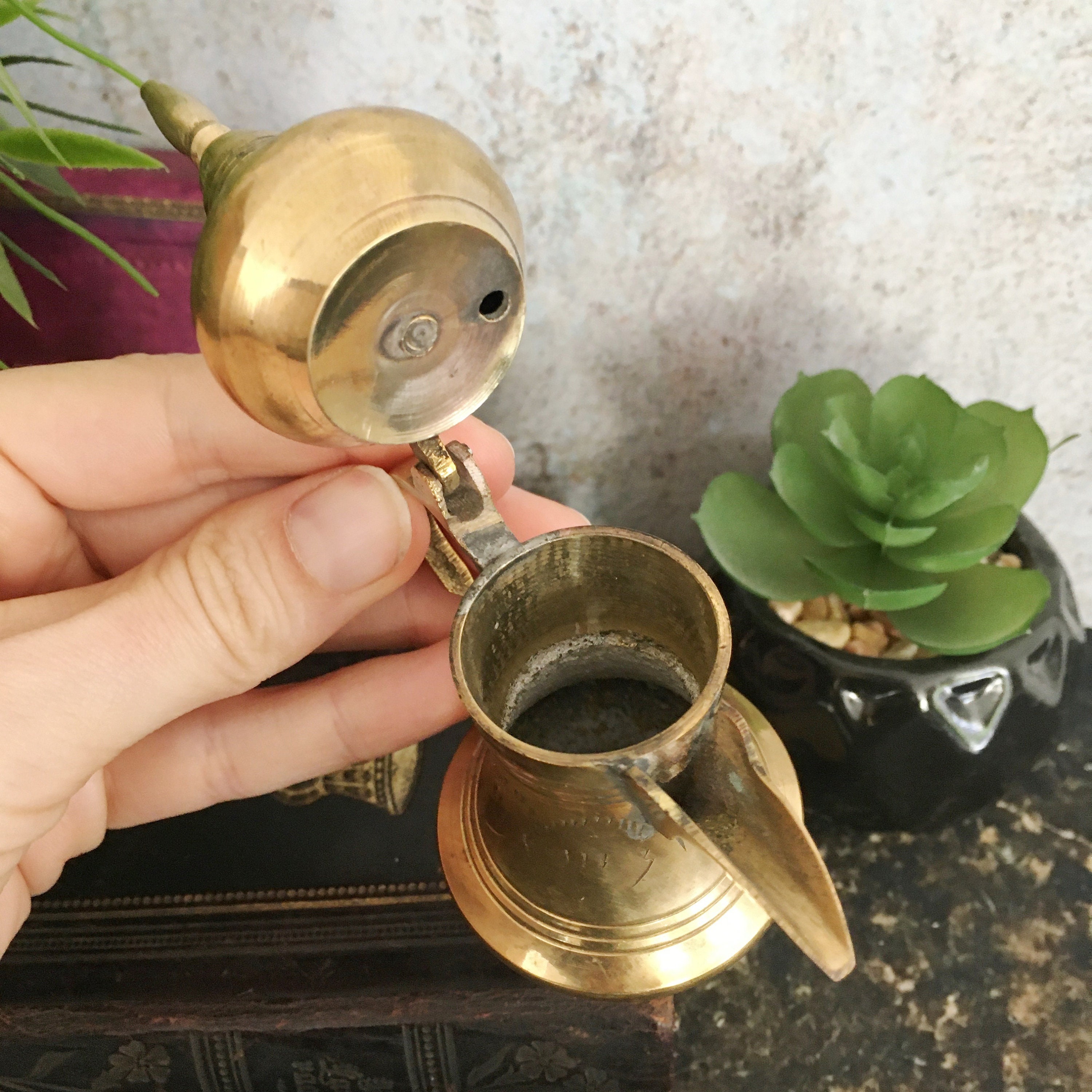 Solid Brass Coffee Pot Antique Arabic Mini Vase Brass Dallah Etched ...