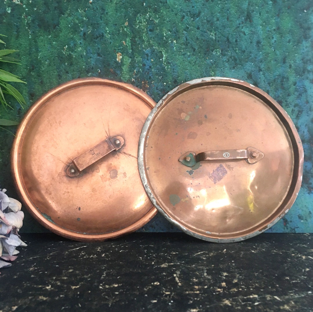 Copper Lid Set, 2 Small Pan Pot Lids, Brass Kitchen Decor, Antique ...