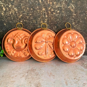 Small Copper Baking Molds Set, 3 Vintage Cake Pans, Jelly Pudding Mold ...