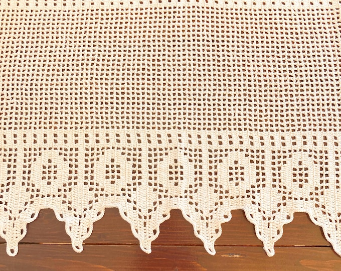 Crochet Filet Lace Valance, Vintage Natural Cotton White Beige Cafe ...