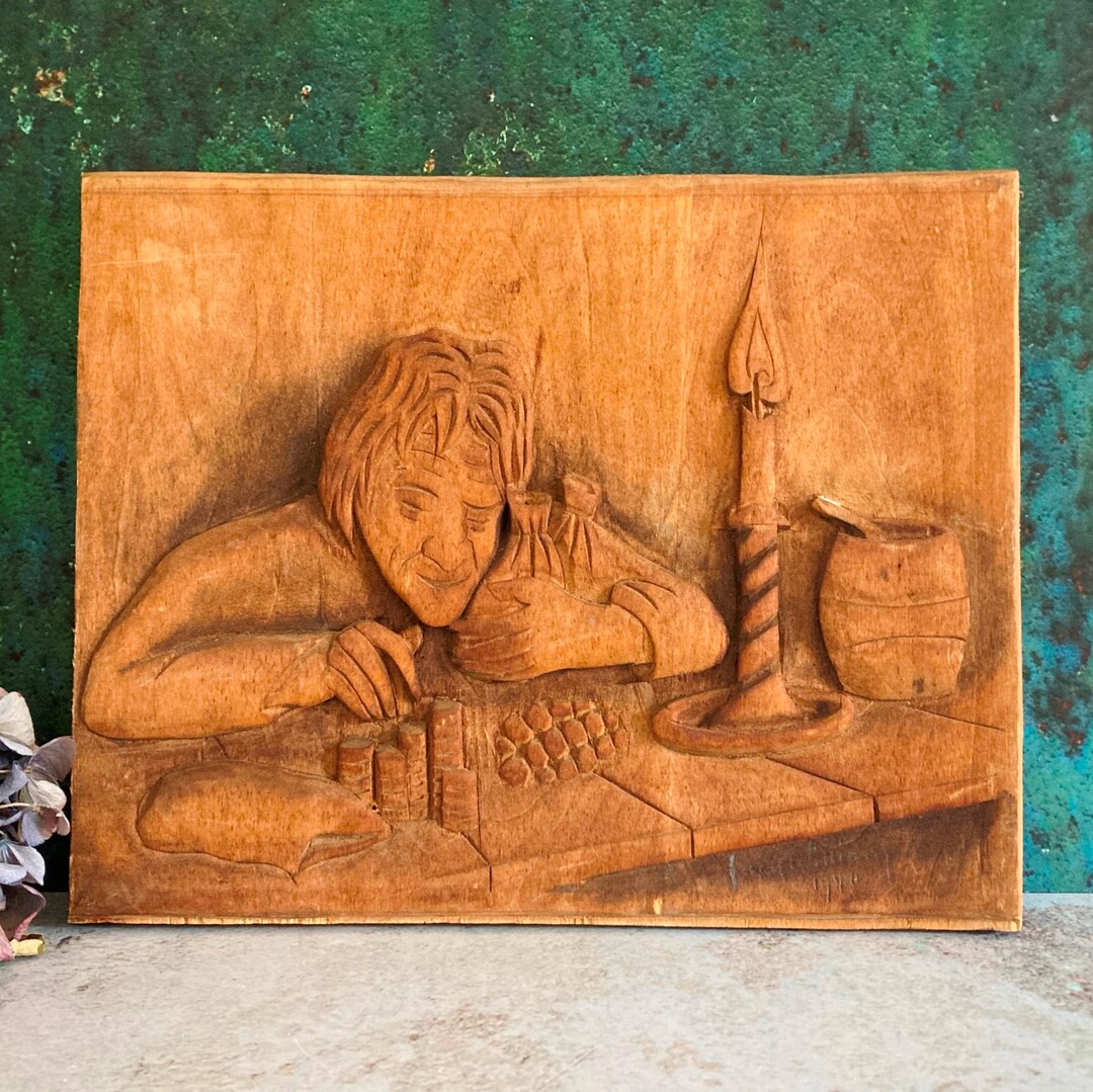 Hand Carved Wooden Plaque, Hand Made Panel Wall Hanging, Vintage 3D ...