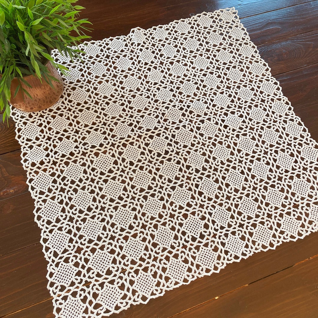 Hand Crocheted Lace Table Cloth, Handmade Square Lace Tablecloth ...