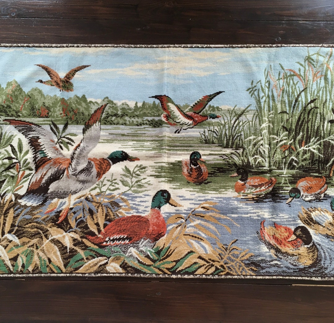 Velvet Tapestry, Large Wall Rug, Birds Ducks Lake Wall Art, Retro ...