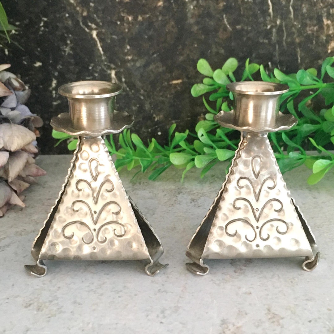 Norwegian Candle Holders, Pair of Small Pewter Metal Candle Sticks ...