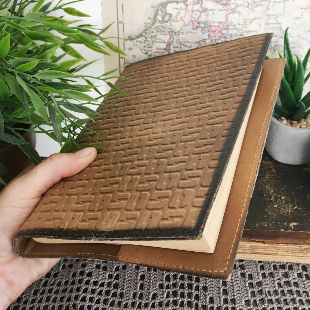 Vintage Genuine Leather Book Cover, Handmade Journal Sleeve, Tooled ...