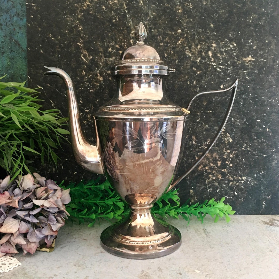 Silver Plated Coffee Pot, Usable Large Antique Tea Pot, Art Nouveau ...