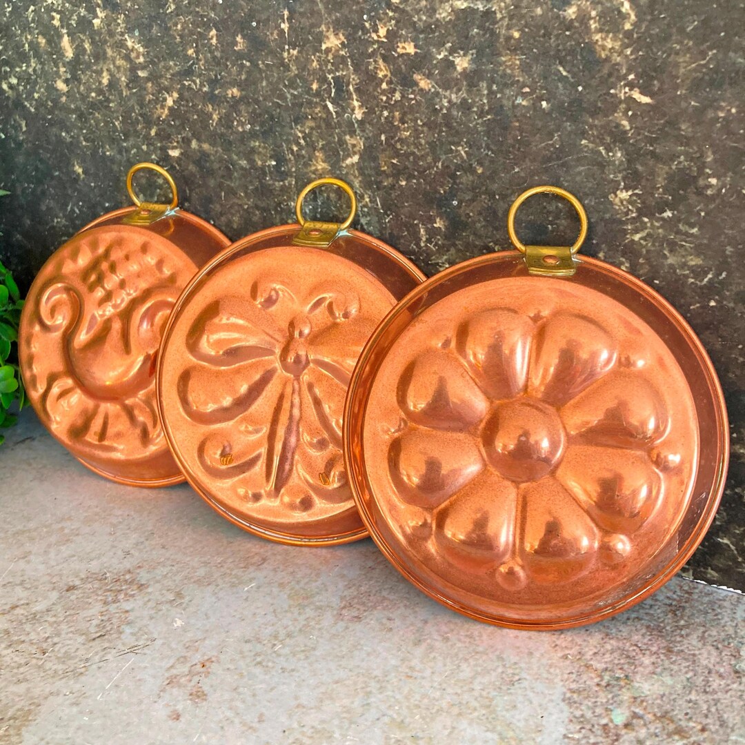 Small Copper Baking Molds Set, 3 Vintage Cake Pans, Jelly Pudding Mold ...