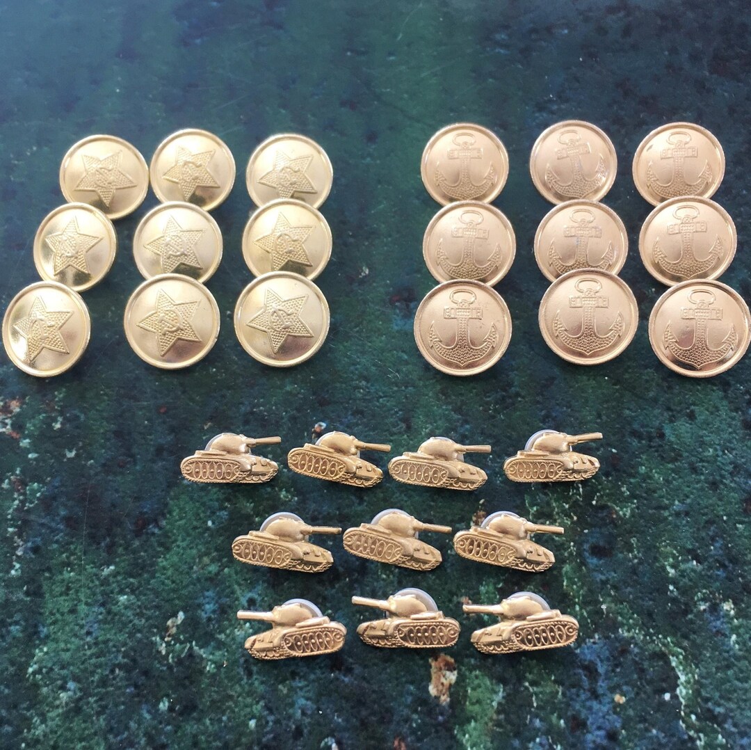 Gold Metal Buttons, Vintage Soviet Military Army Tank Cuff Links, 28 ...